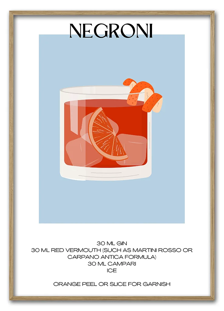 Bar Recipes – Negroni | Drinks opskrift plakat | Cocktails