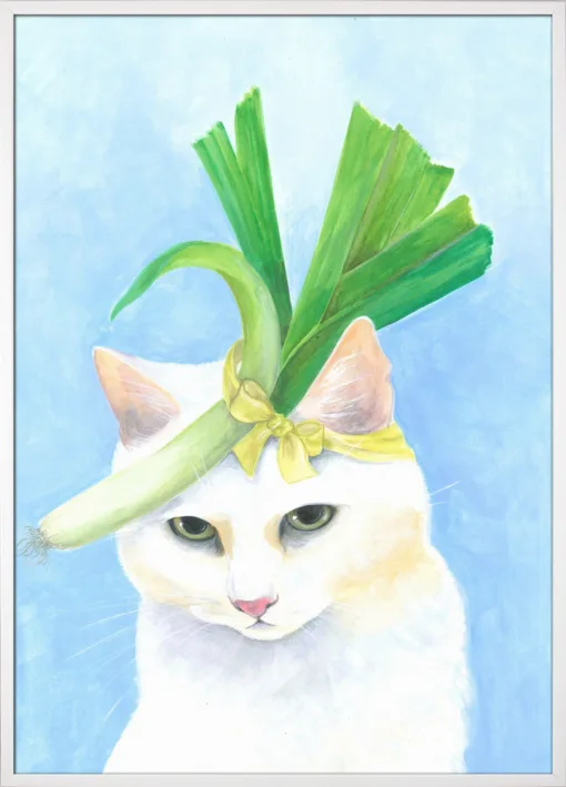Cat in Chic Leek Hat | Kat med porrehat plakat